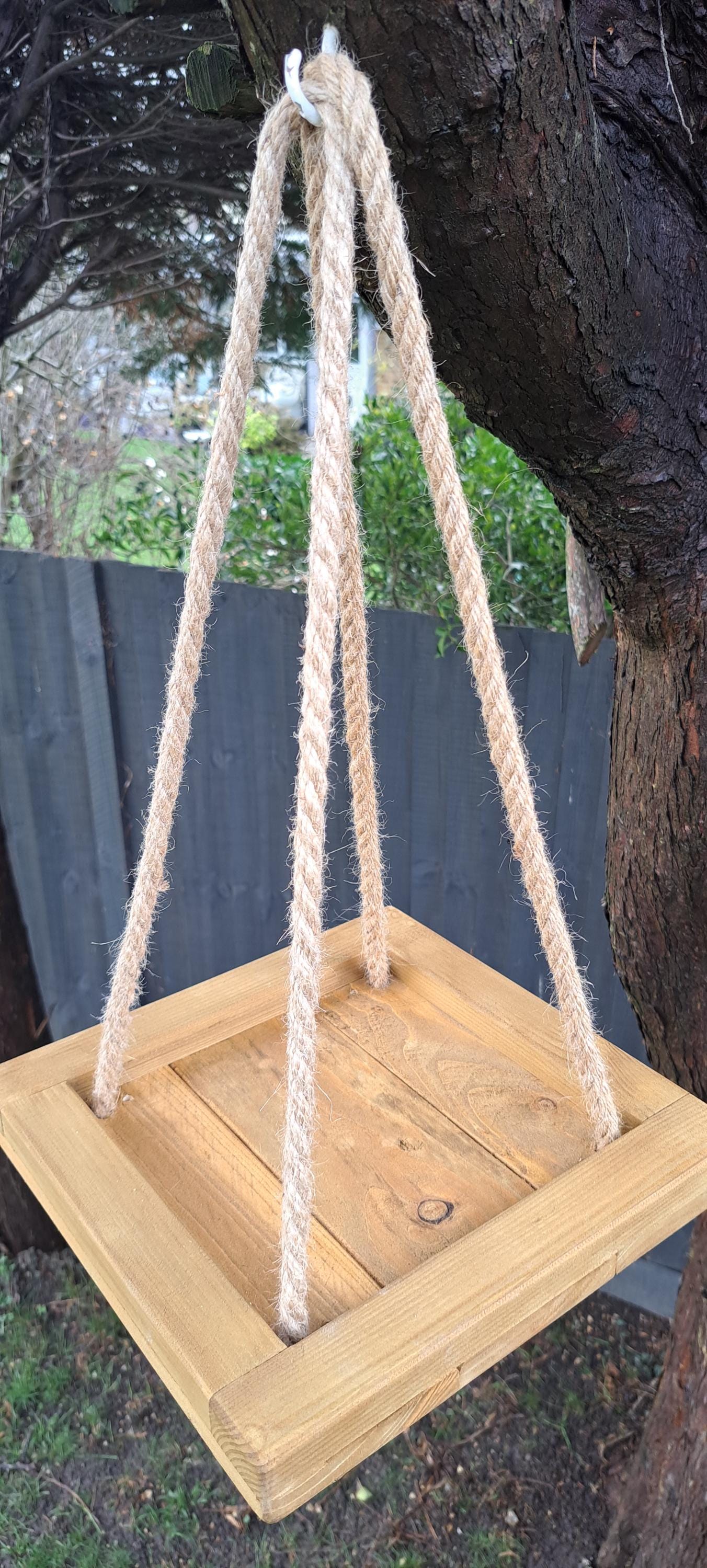 Handmade Reclaimed Wood Hanging Bird Table 27x27cm Approx With Jute ...