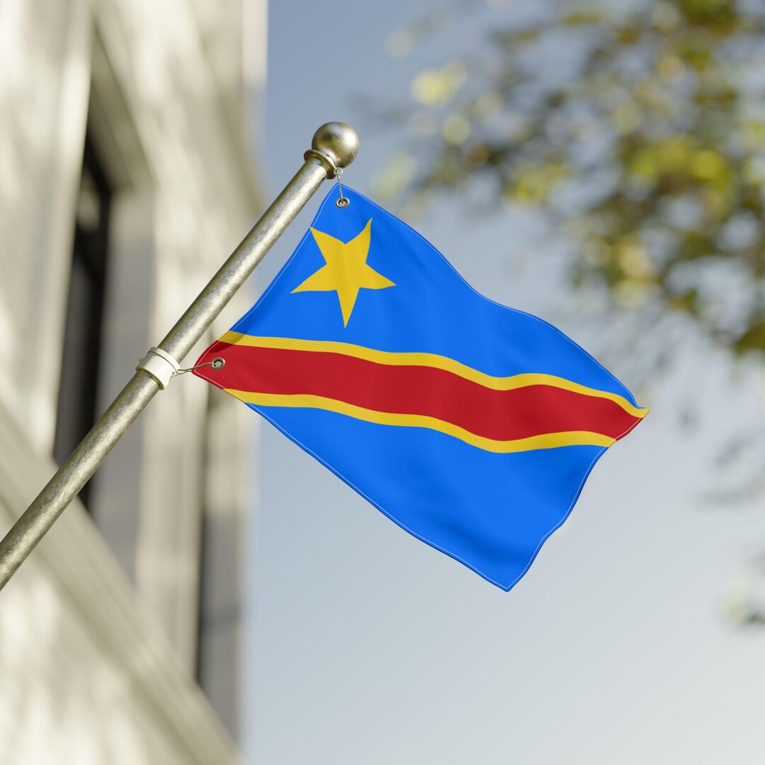 Congo DRC Flag: Blue, Yellow, Red, Double-sided Polyester Print - Etsy