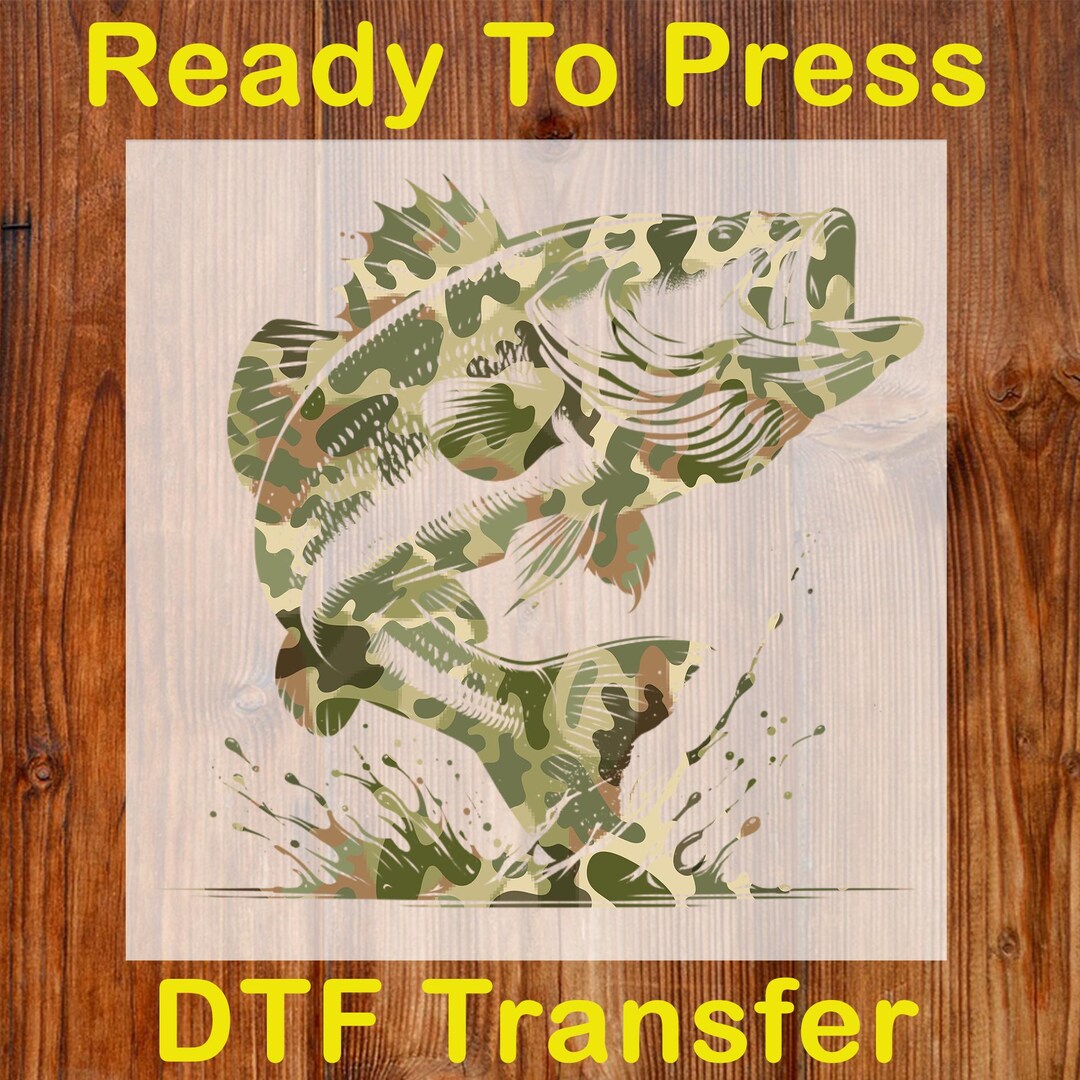 Camo Bass Fish DTF, Bass Fish Hunting Ready to Press, DTF Transfer ...
