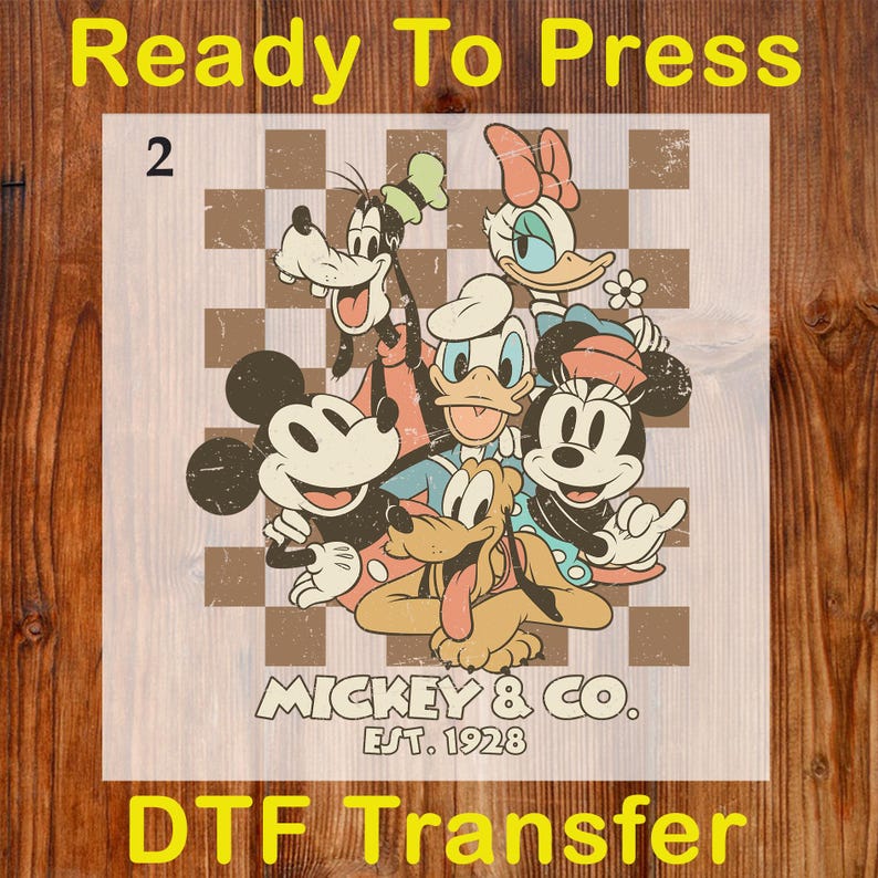 Retro Mickey & Co 1928 Ready to Press DTF, Retro Checker Disney Friends ...