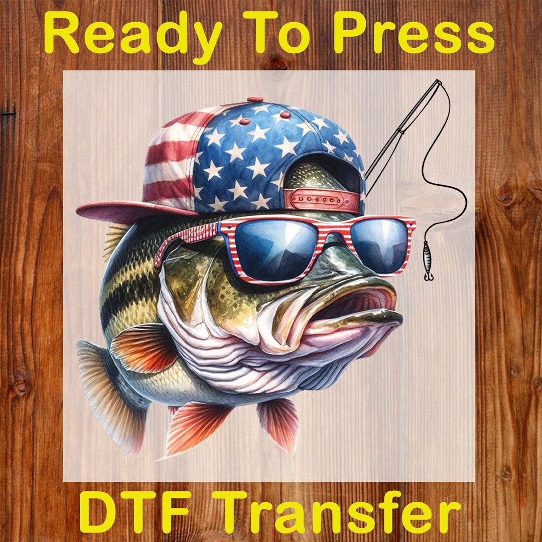 Patriotic Bass Fish Ready to Press DTF, American Flag Fish Dtf Transfer ...