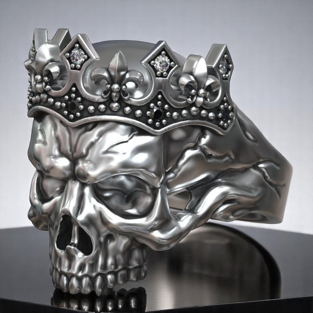 Crowned Skull Ring With Fleur-de-lis Tiara – Handmade Gothic Jewelry in ...