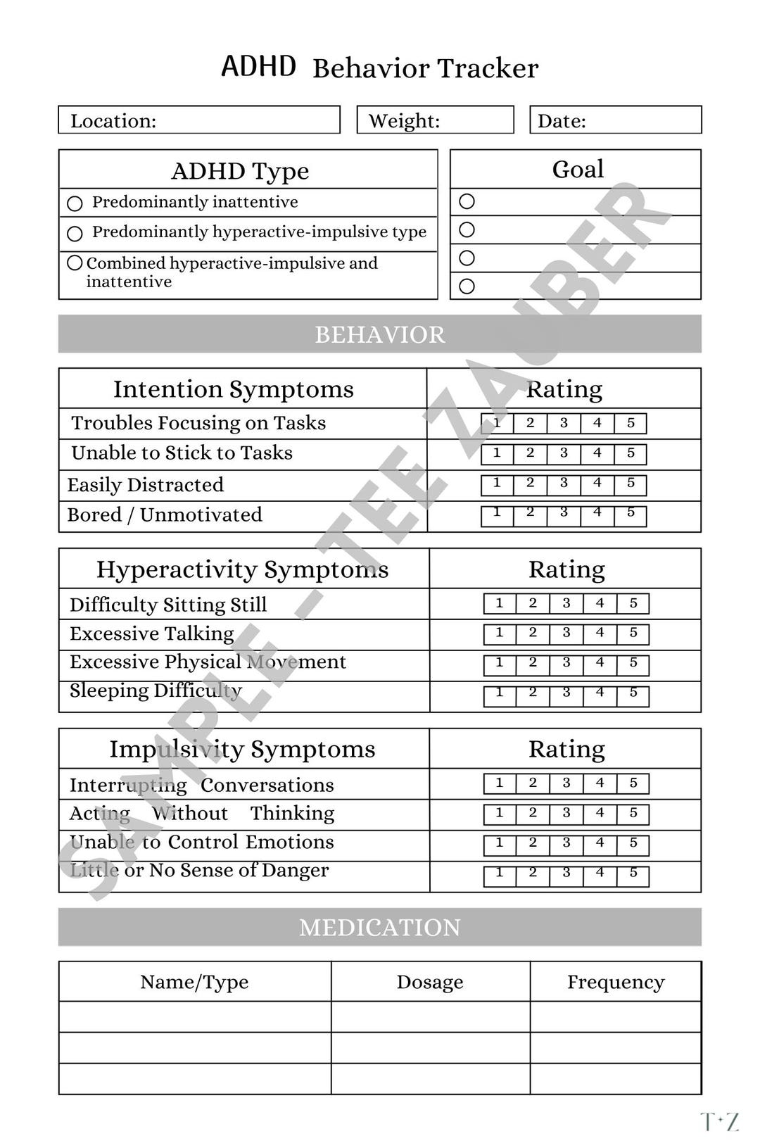 ADHD Behavior Tracker | Printable 2-page Daily Log for Symptoms ...