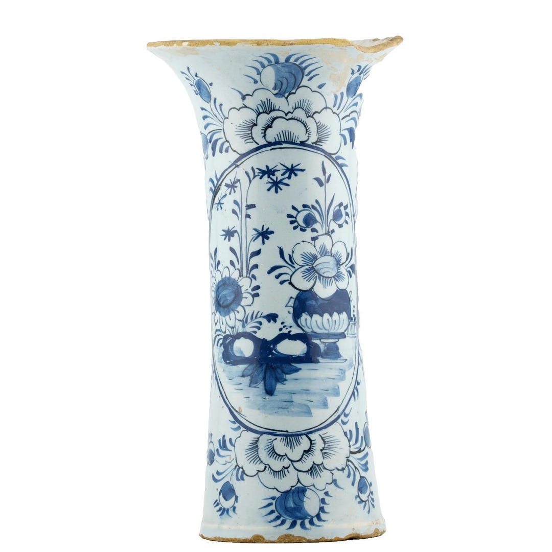 England Delftware Vase Trumpet Blue White Pearlware Porcelain Period ...