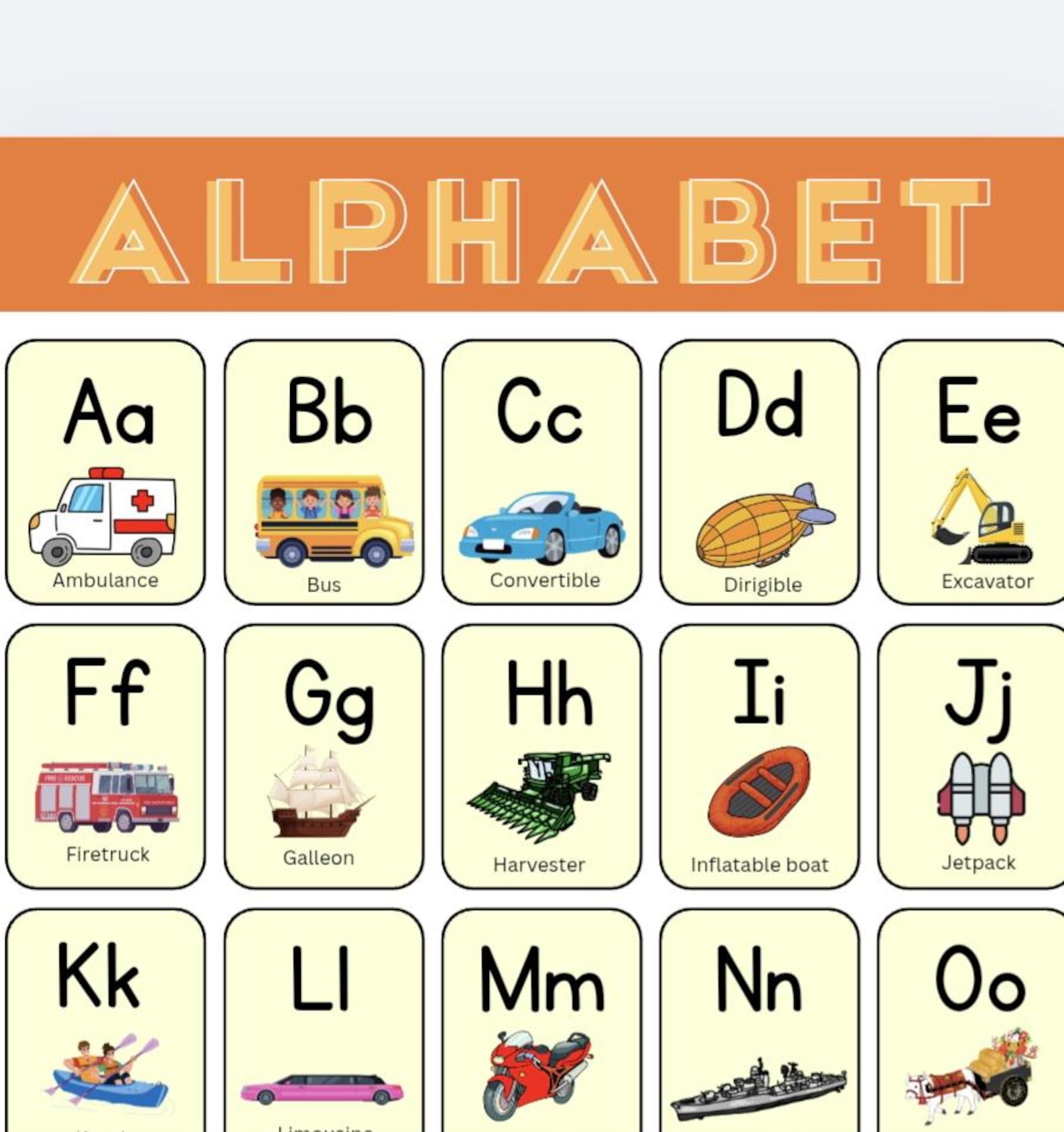 Vehicle Alphabet Poster - Transport Learning Chart - Etsy