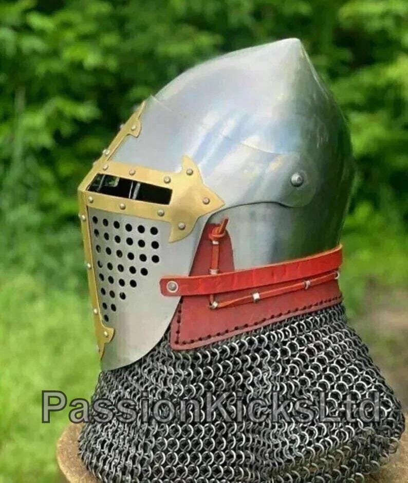 Medieval Steel Roa Bascinet Helmet | Bascinet Hounskell Helmet With Chainmail | Knight Battle ...