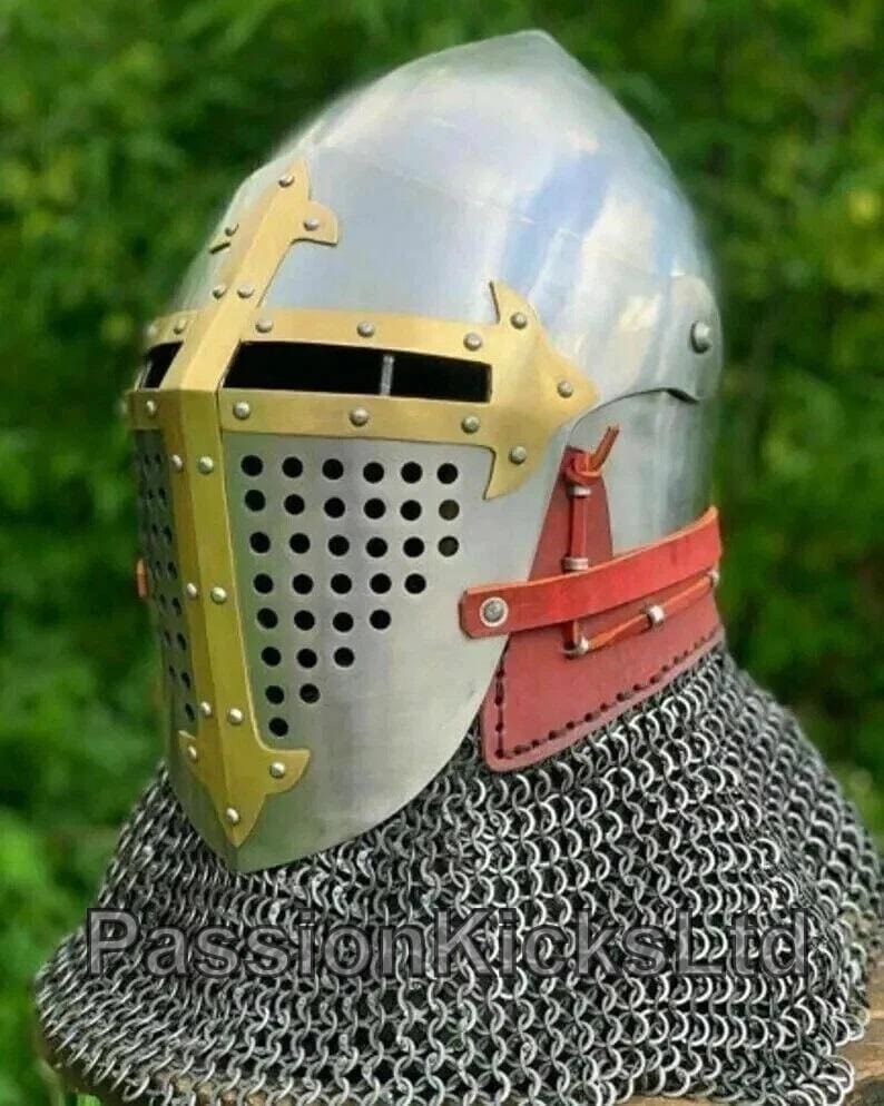 Medieval Steel Roa Bascinet Helmet | Bascinet Hounskell Helmet With Chainmail | Knight Battle ...