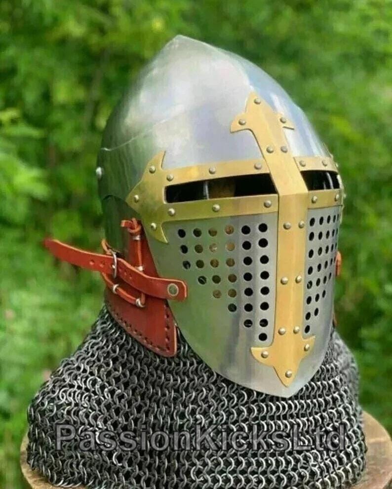 Medieval Steel Roa Bascinet Helmet | Bascinet Hounskell Helmet With Chainmail | Knight Battle ...