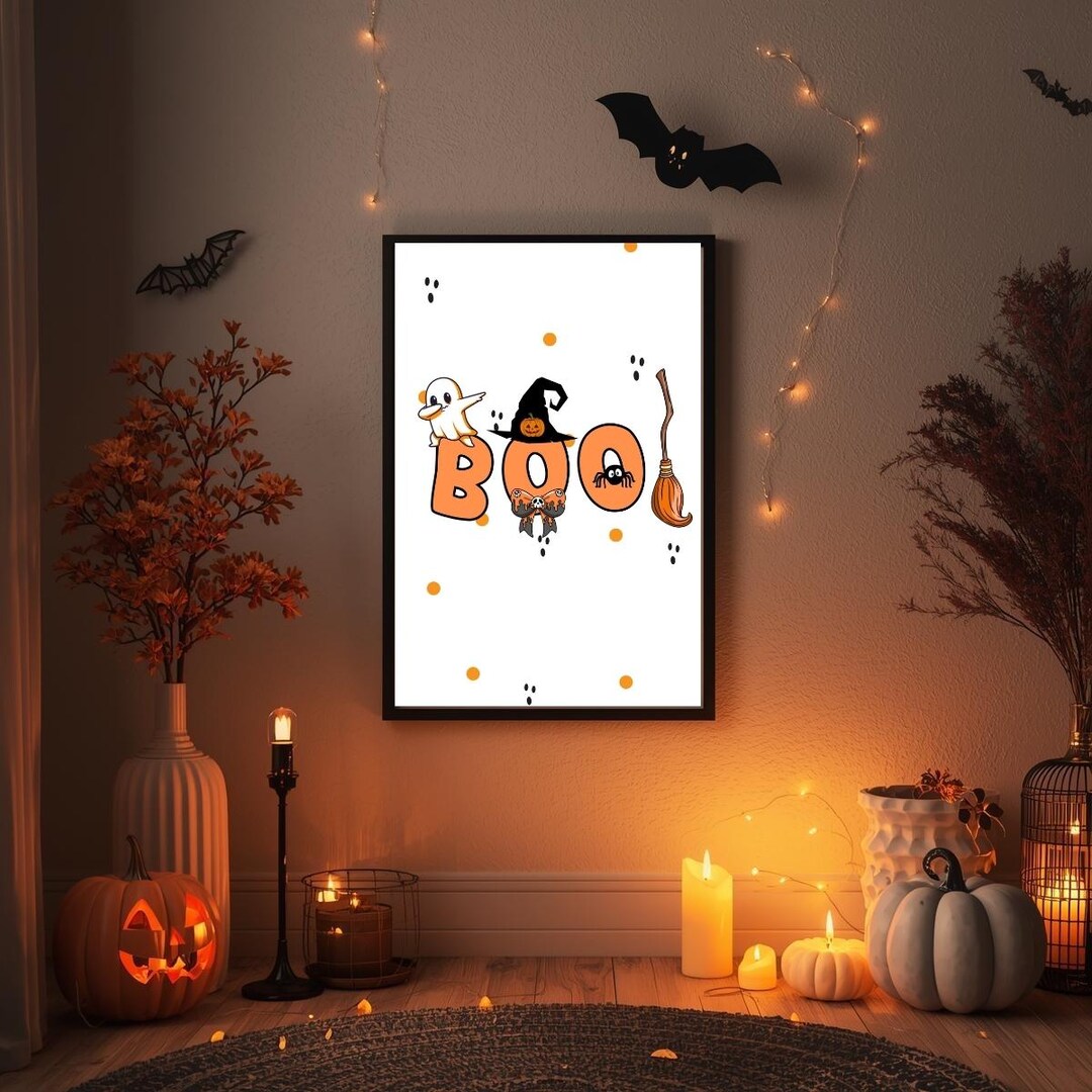 BOO Halloween Printable Poster: Cute Ghost & Pumpkin Wall Art (digital ...