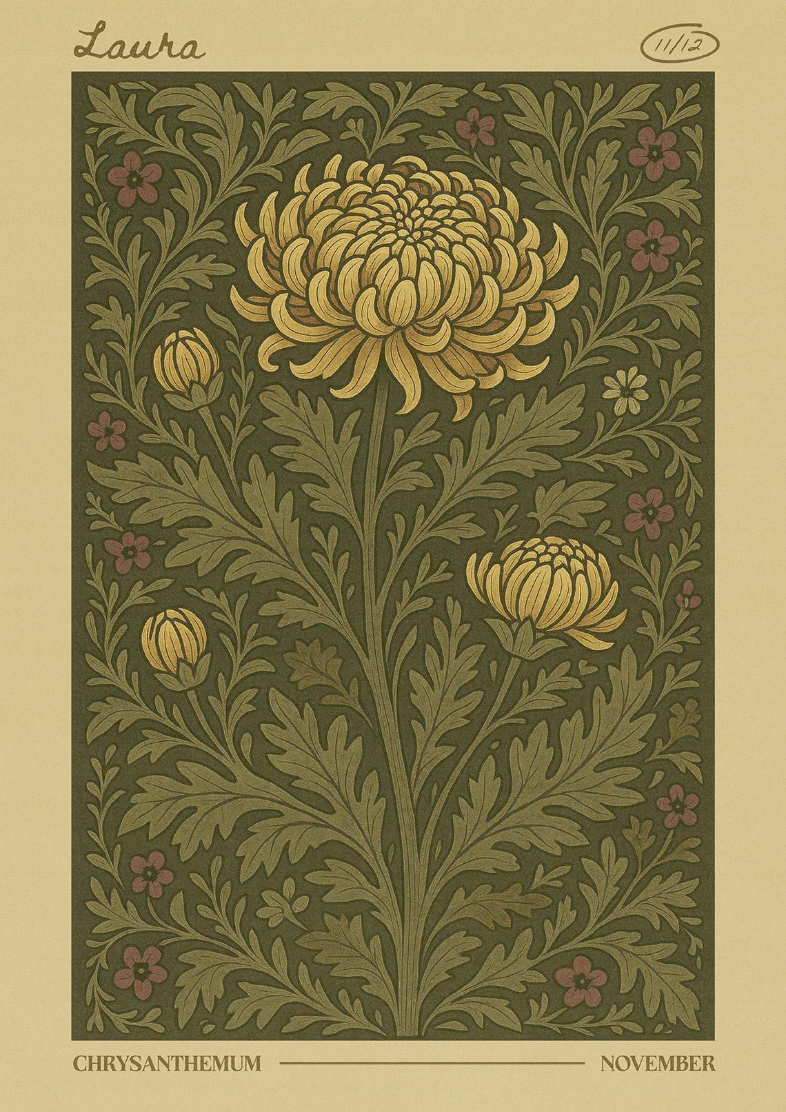 November Birth Flower Art Print – Customisable Chrysanthemum Art ...