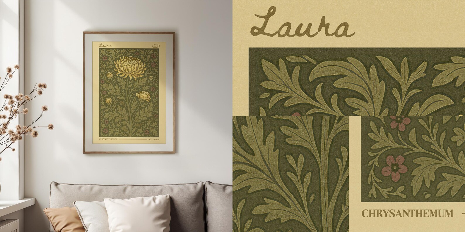 November Birth Flower Art Print – Customisable Chrysanthemum Art ...