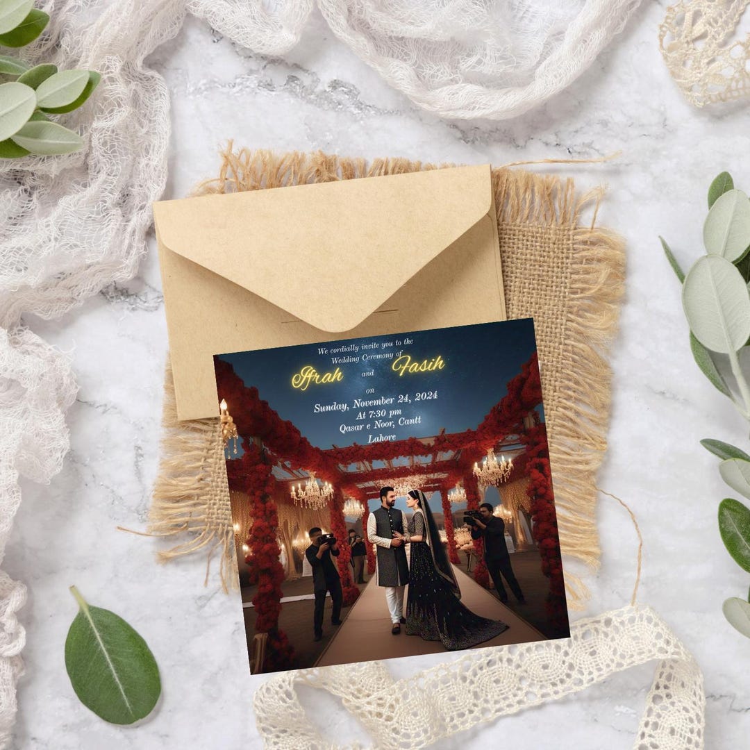 Indian and Pakistani Digital Wedding Invitation for Barat: Static ...