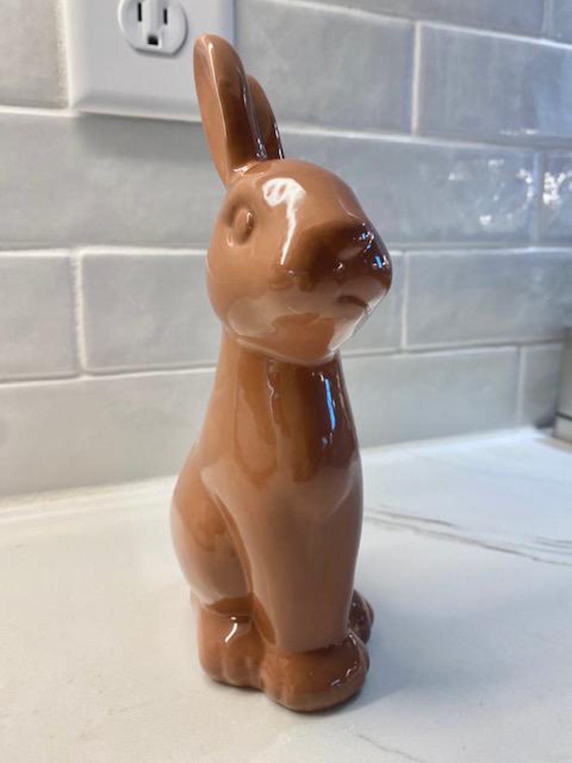 Ceramic Chocolate Easter Bunny Brown Rabbit Figurine Spring Home Decor ...