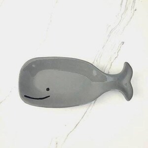 Whale Spoon Rest Gray Coastal Beach House Gift Ceramic Nautical Kitchen ...