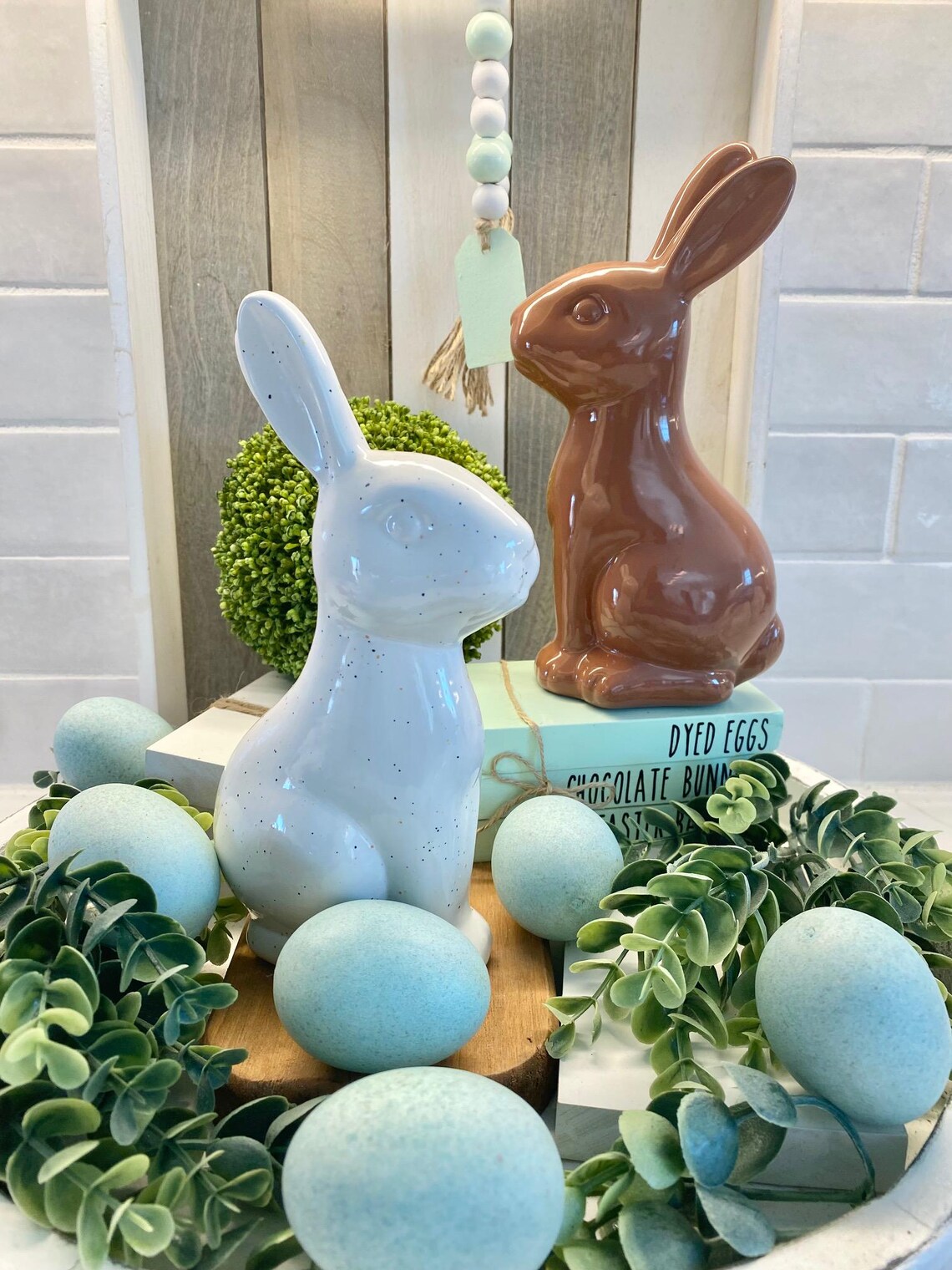 Ceramic Chocolate Easter Bunny Brown Rabbit Figurine Spring Home Decor ...
