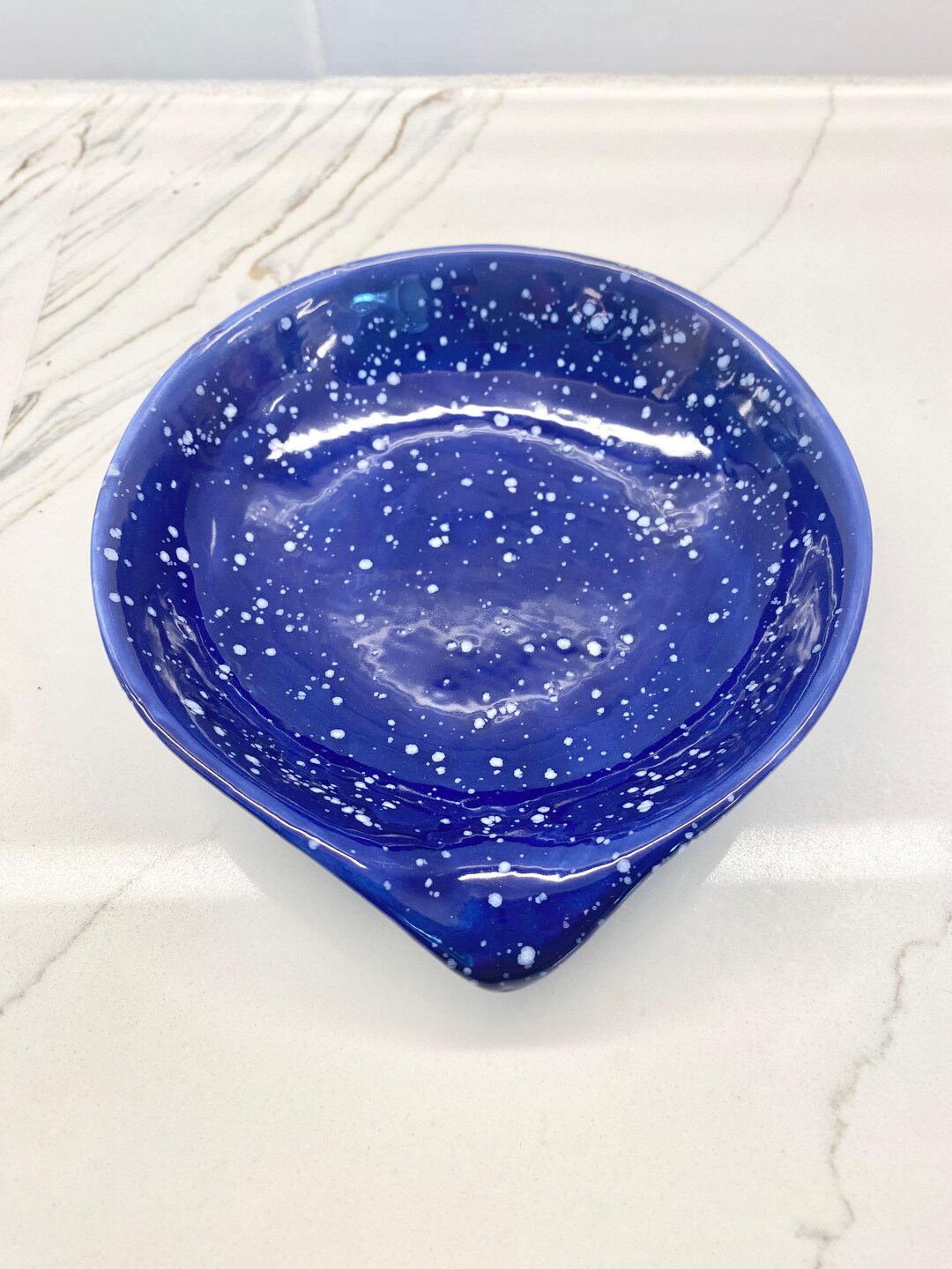 Spoon Rest Ceramic Blue Speckled Kitchen Counter Saver Spoon Holder ...