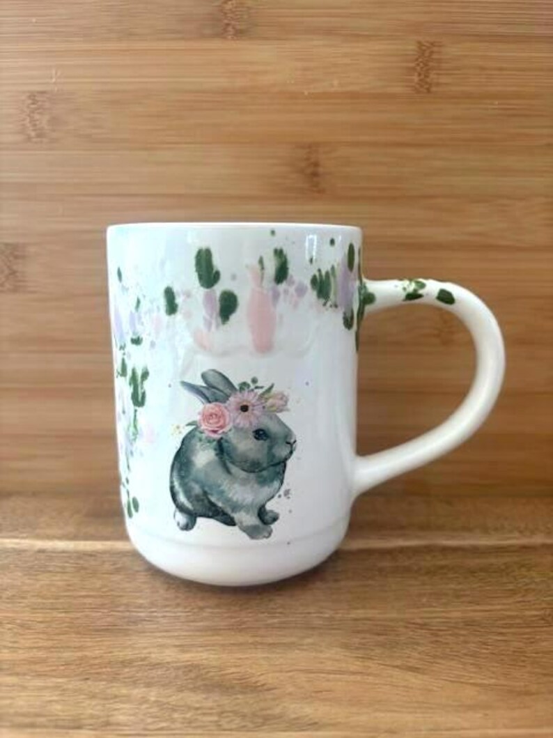 Bunny Rabbit Mug Stoneware - 20 Ounce Ceramic Cup - Hand Painted ...
