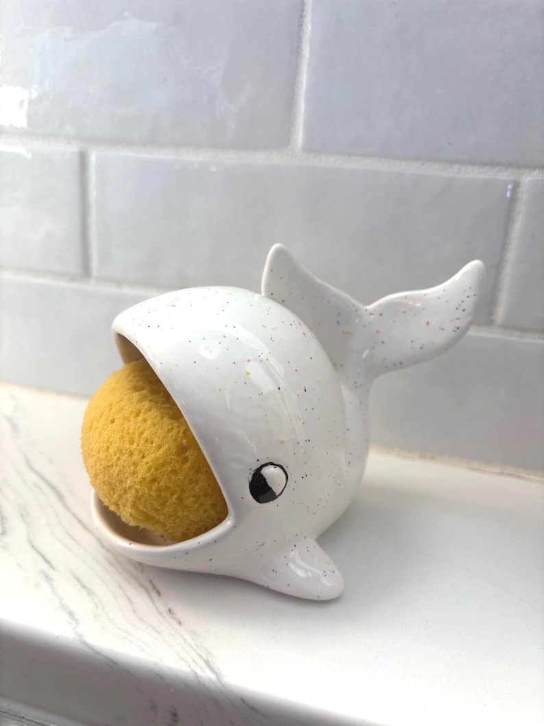 Whale Scrubby Holder - Ceramic Scrub Pad Sponge Storage - Jewelry Ring ...