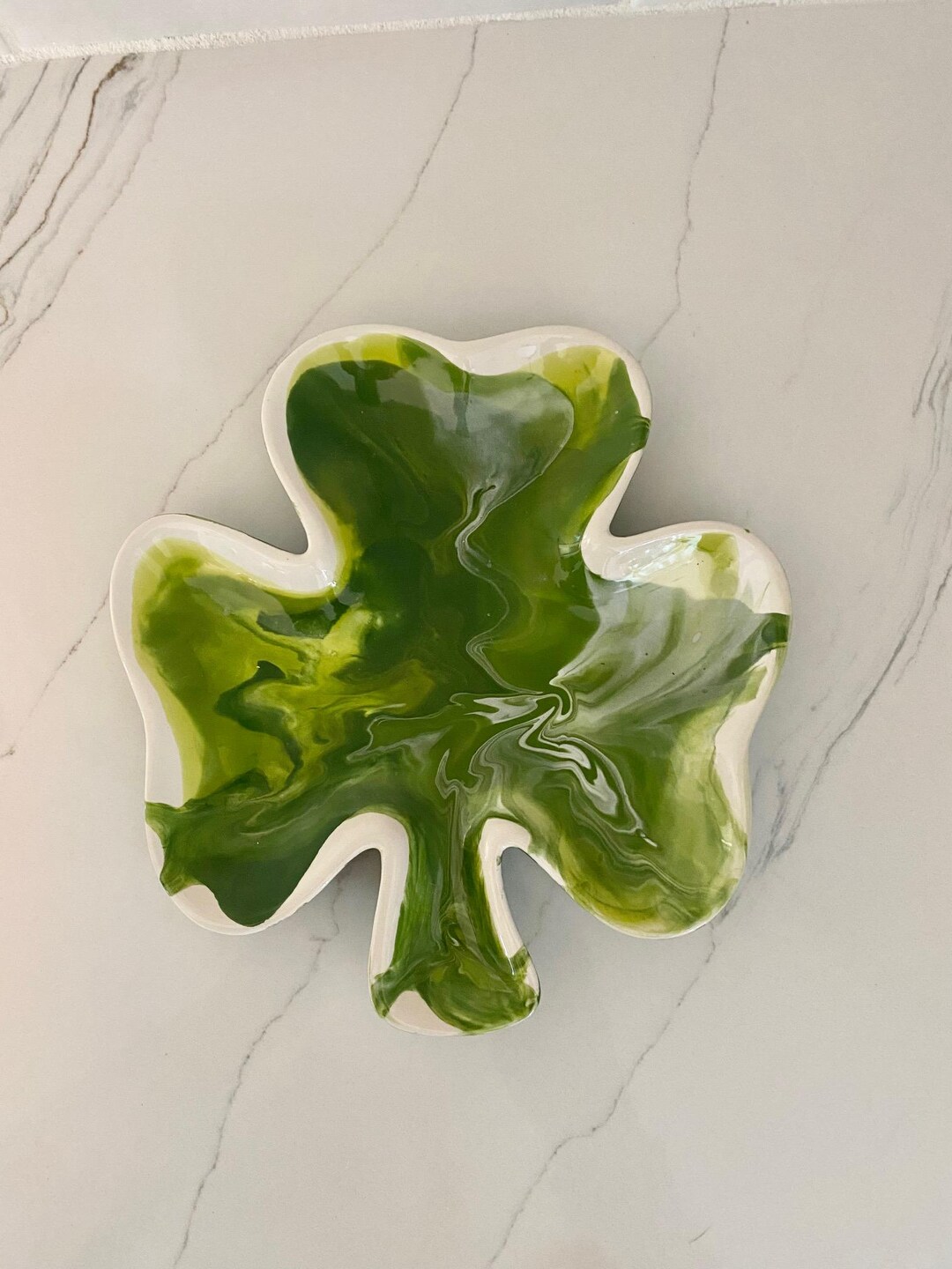 Shamrock Marbled Ceramic Dish - Candy Dish, Soap Dish - Jewelry Holder ...