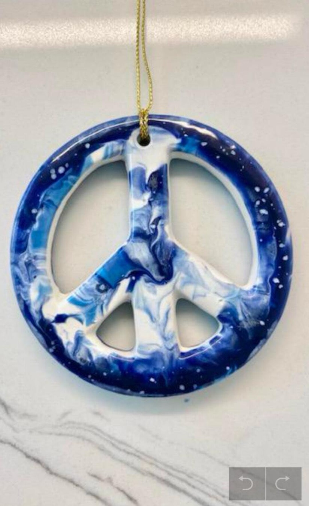 Peace Sign Ornaments Set of 3 Blue and White Marbled Christmas Tree ...