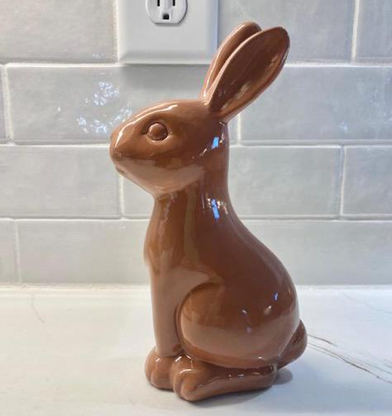 Ceramic Chocolate Easter Bunny Brown Rabbit Figurine Spring Home Decor ...