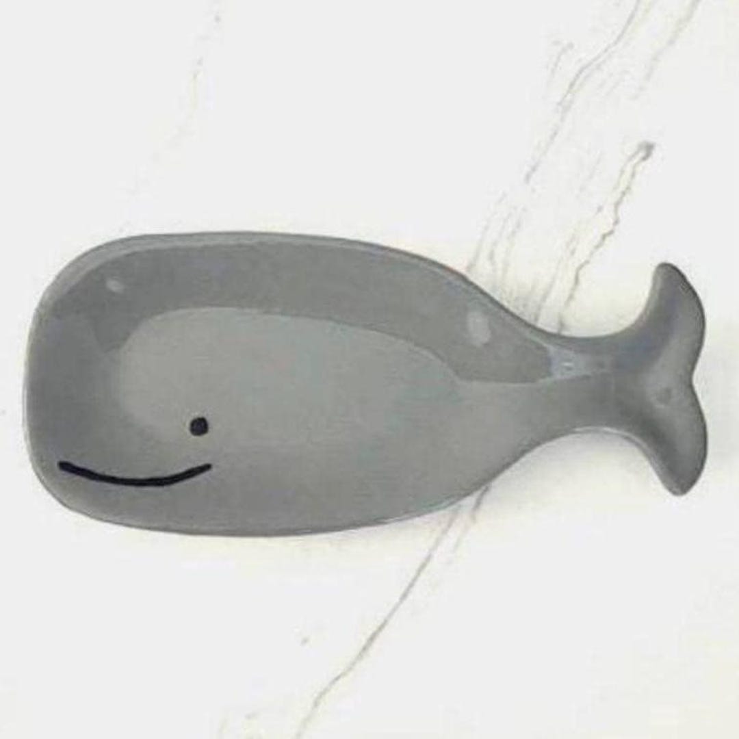 Whale Spoon Rest Gray Coastal Beach House Gift Ceramic Nautical Kitchen ...