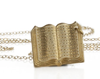 Book Necklace, Open Book Necklace, Book Lover Gift, Bookworm Gift, 925 ...