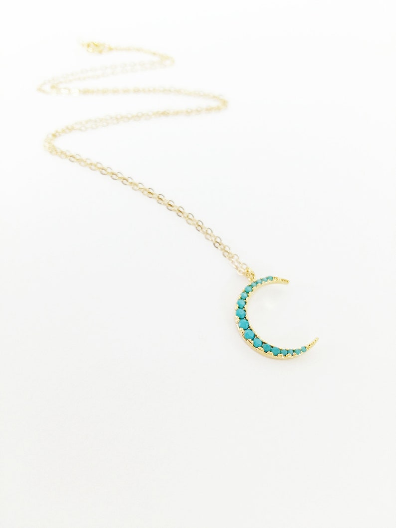 Turquoise Moon Necklace 14kt Gold Moon Necklace Turquoise - Etsy