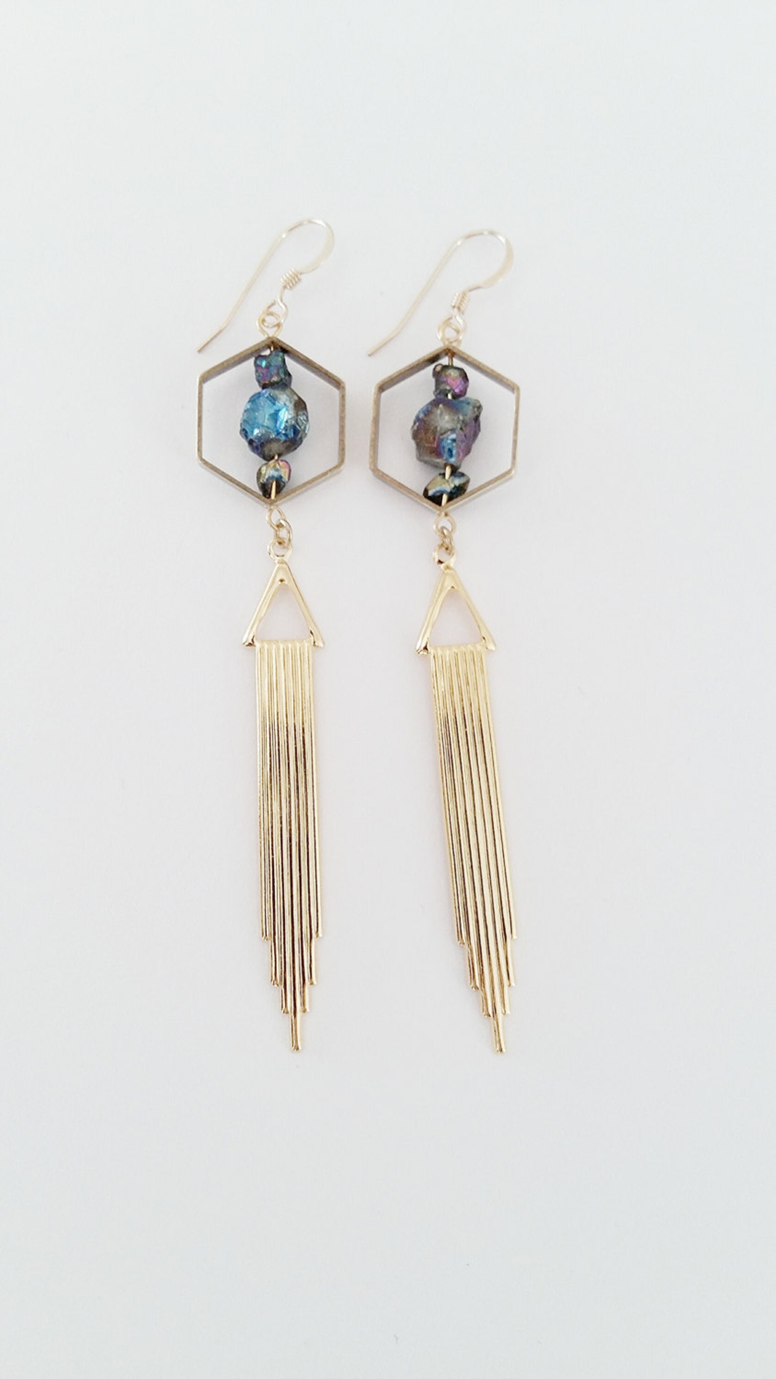 Mystic Quartz Geometric Earrings, Geometric Jewelry, Dangle Earrings ...