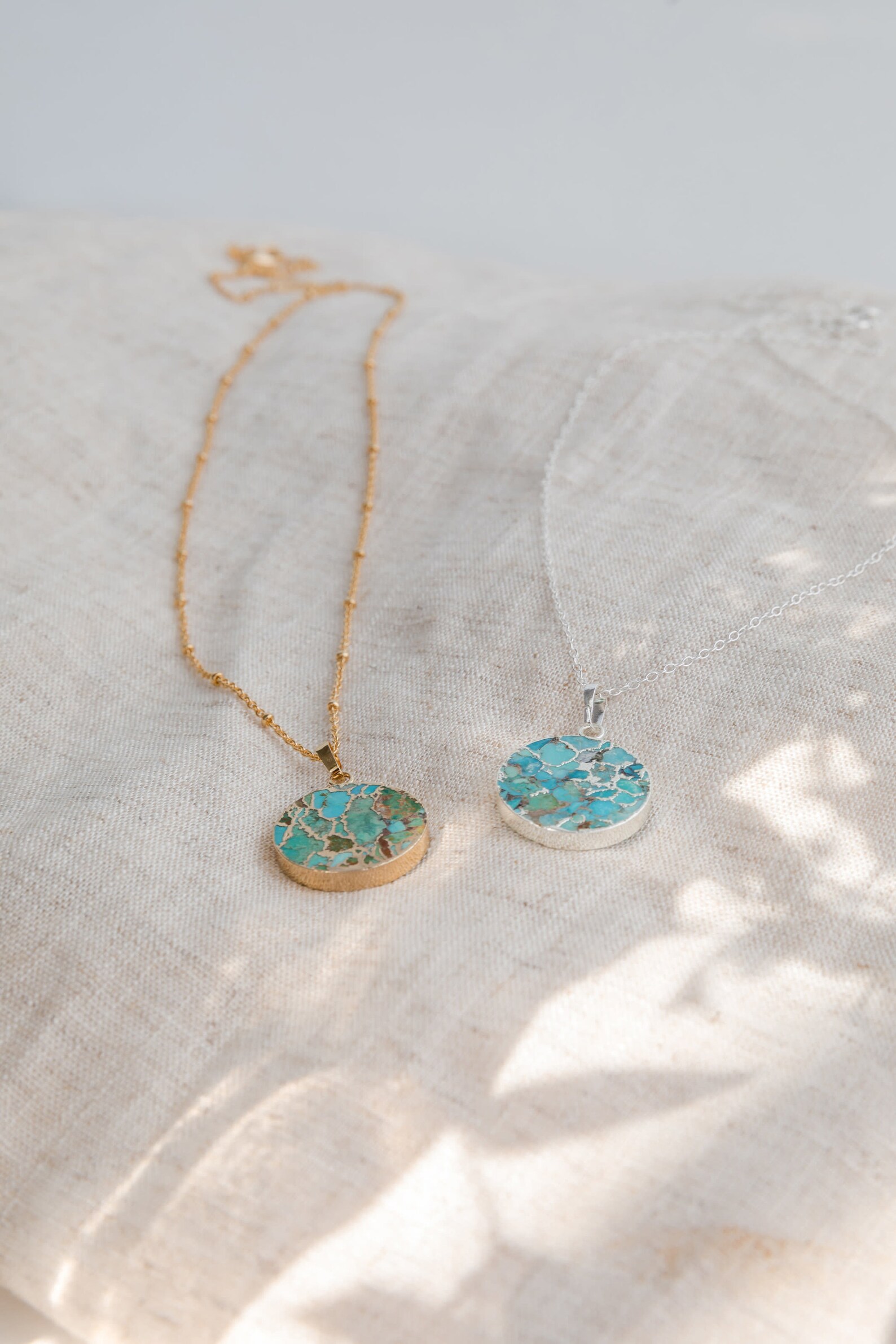 Turquoise Disk Necklace Gemstone Necklace Turquoise - Etsy