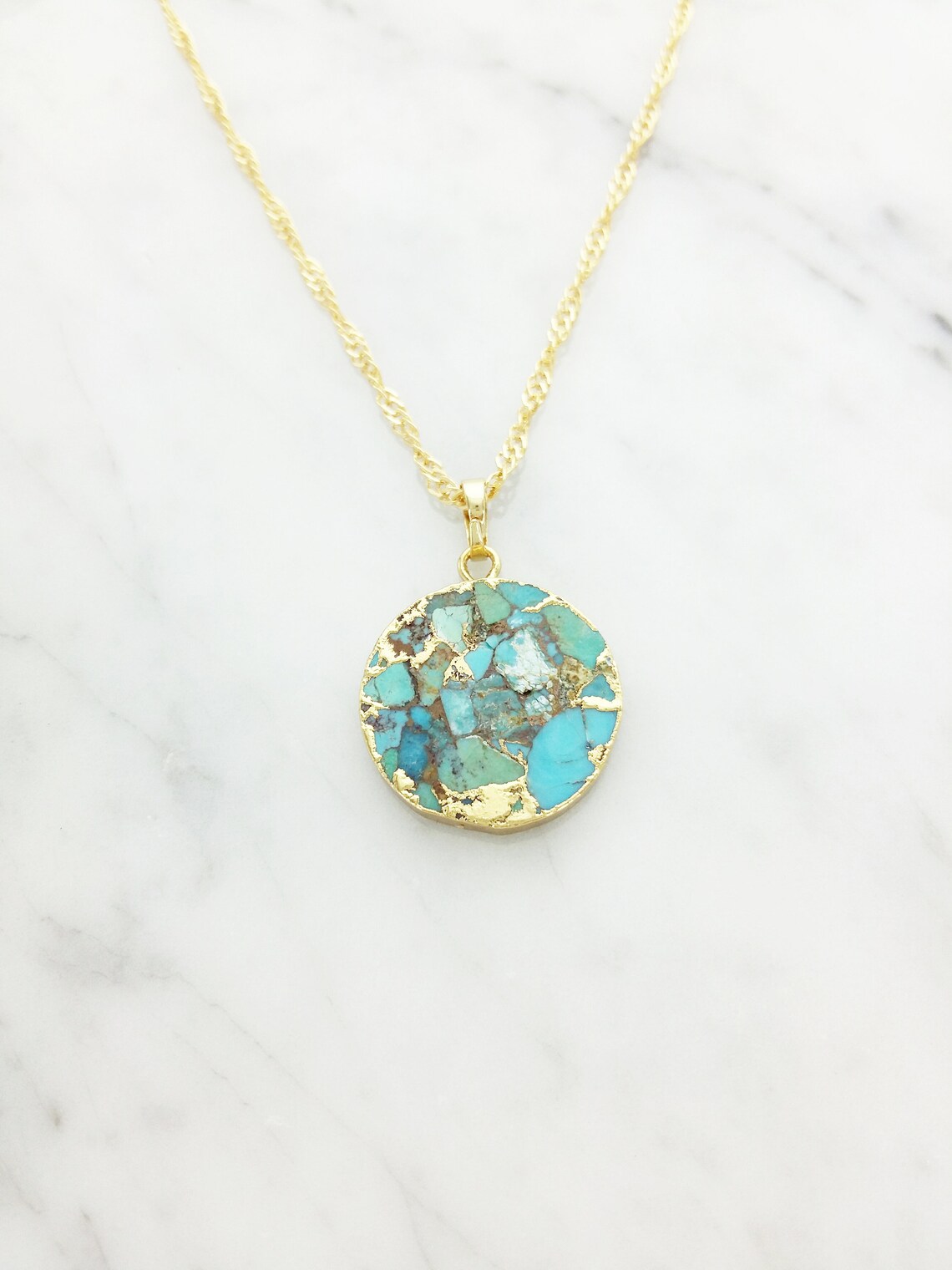 Turquoise Disk Necklace Gemstone Necklace Turquoise | Etsy