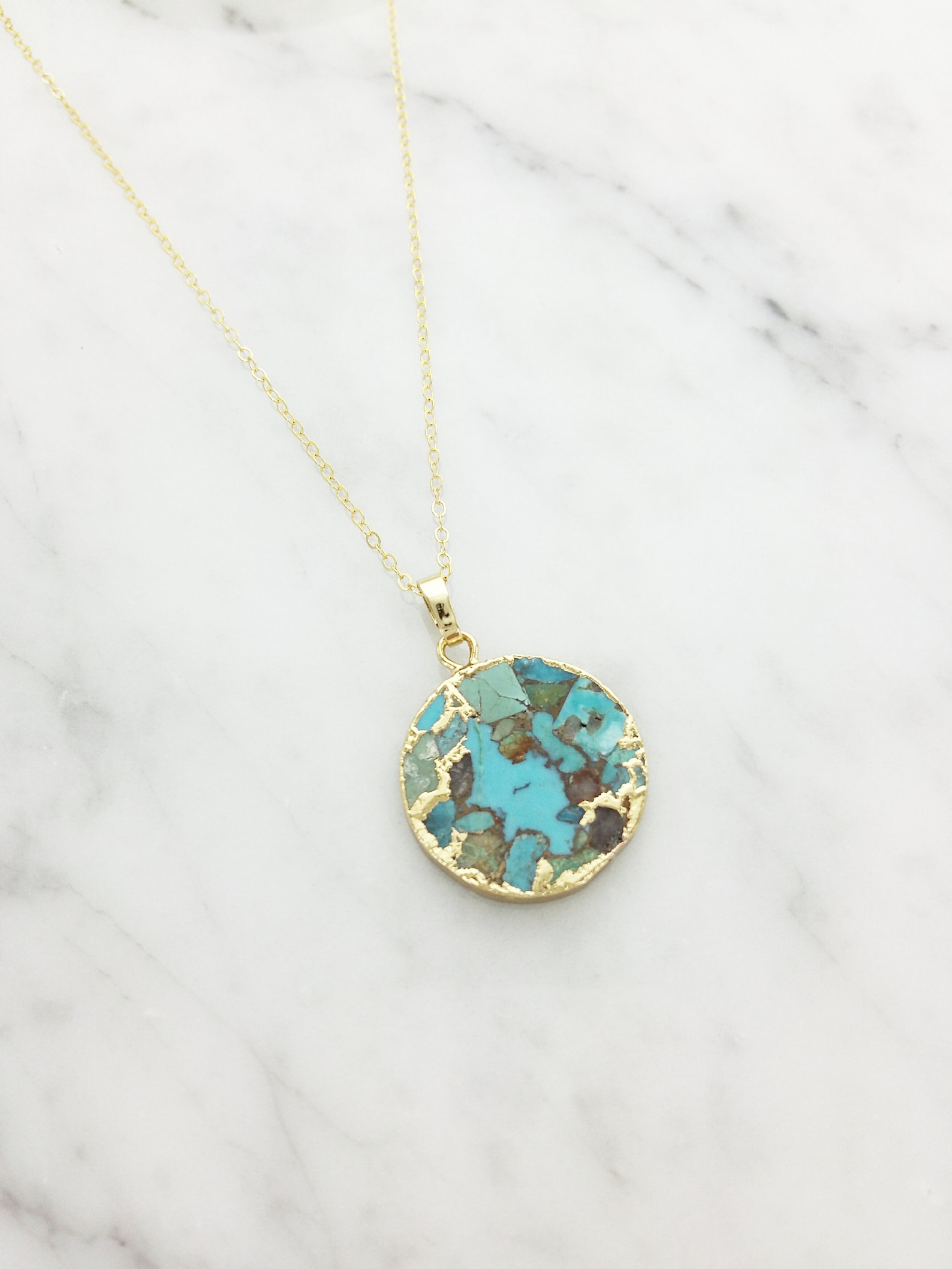 Turquoise Disk Necklace Gemstone Necklace Turquoise - Etsy