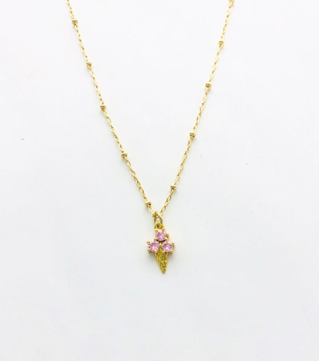 Ice Cream Cone Necklace, 14kt Gold Chain, Layering Necklace, Daughter ...