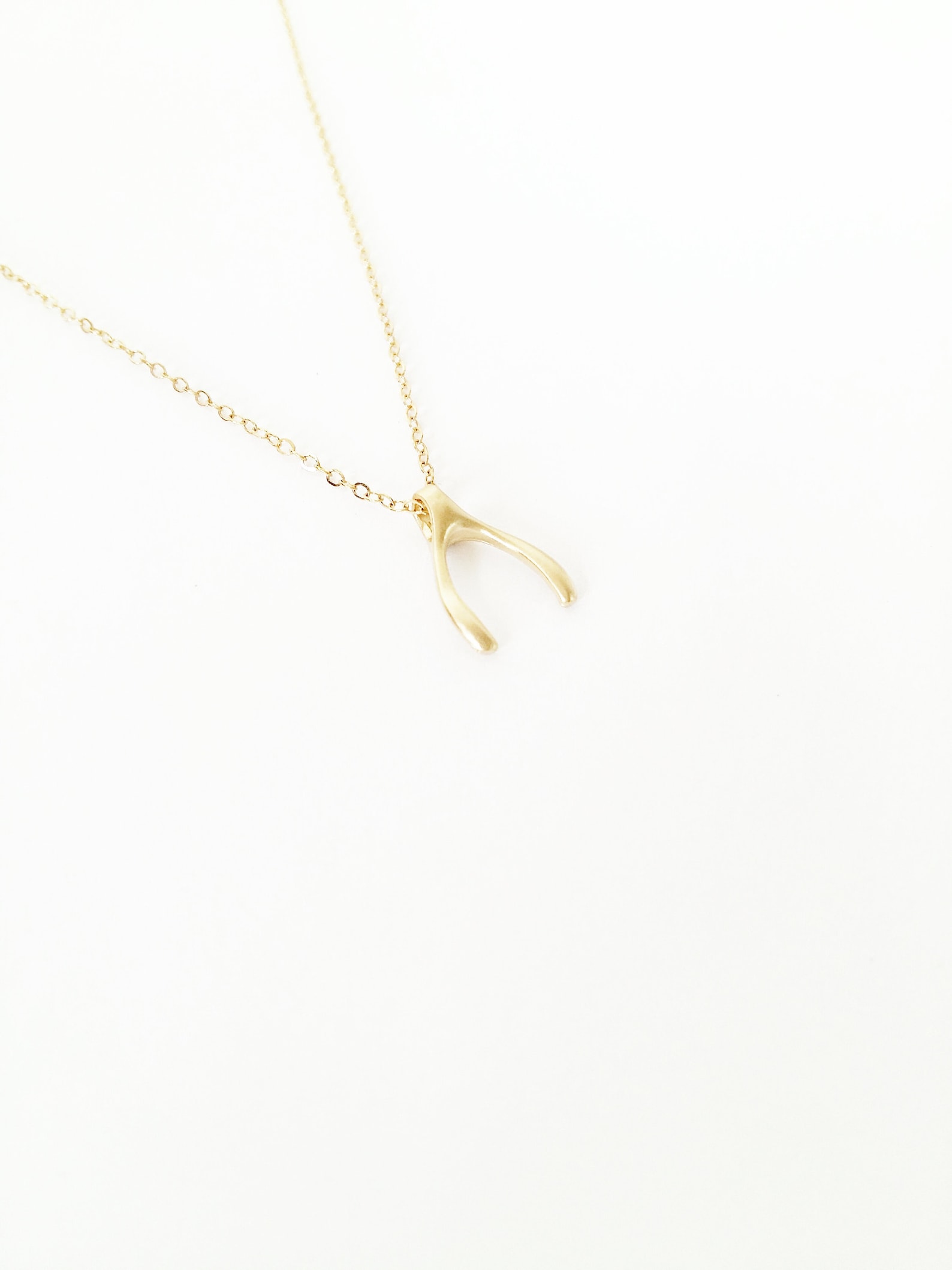 Wishbone Necklace, 14kt Gold Wishbone, Luck, Fortune/success ...
