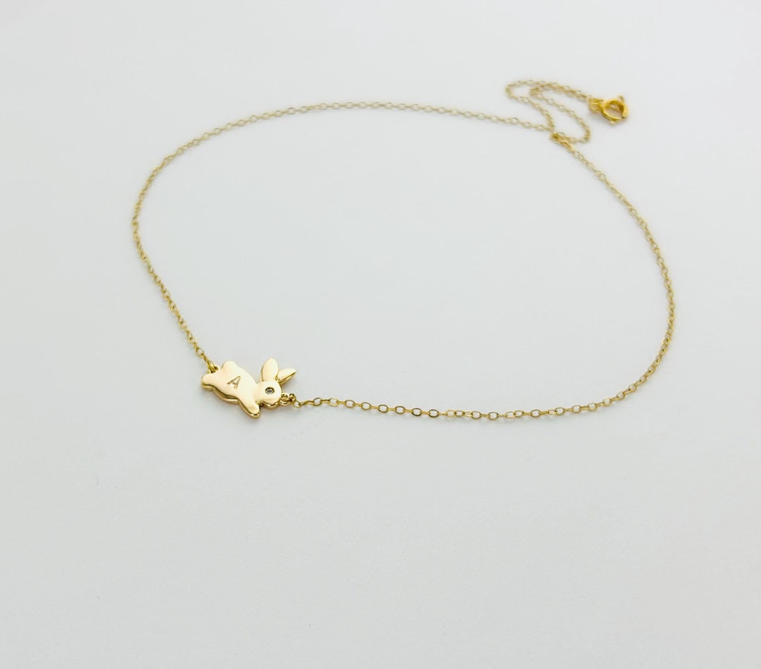 Bunny Initial Necklace, Gold Filled, Initial Necklace, Personalized ...