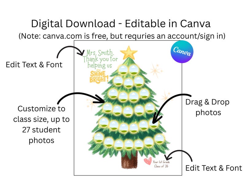 Teacher Christmas Gift From Class | Editable Photo Christmas Tree ...