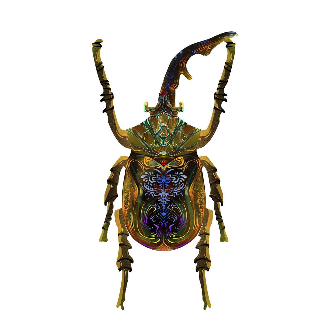 Triumphant Hercules Beetle Art Print | Mythical Warrior Insect | Cosmic ...