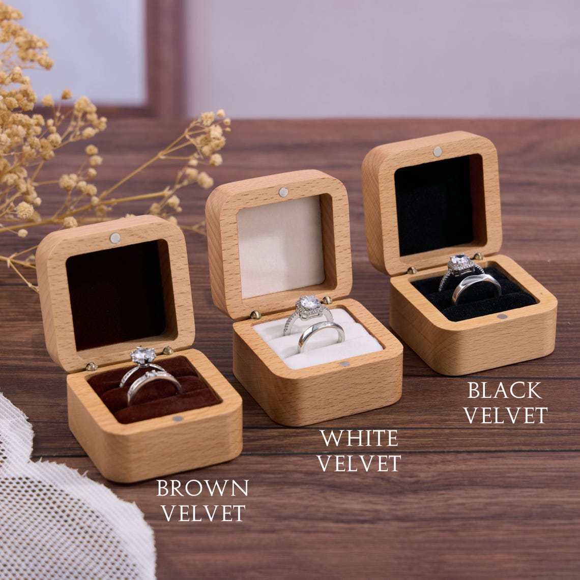 Custom Wooden Wedding Ceremony Round Ring Box, Clear Acrylic Cover ...