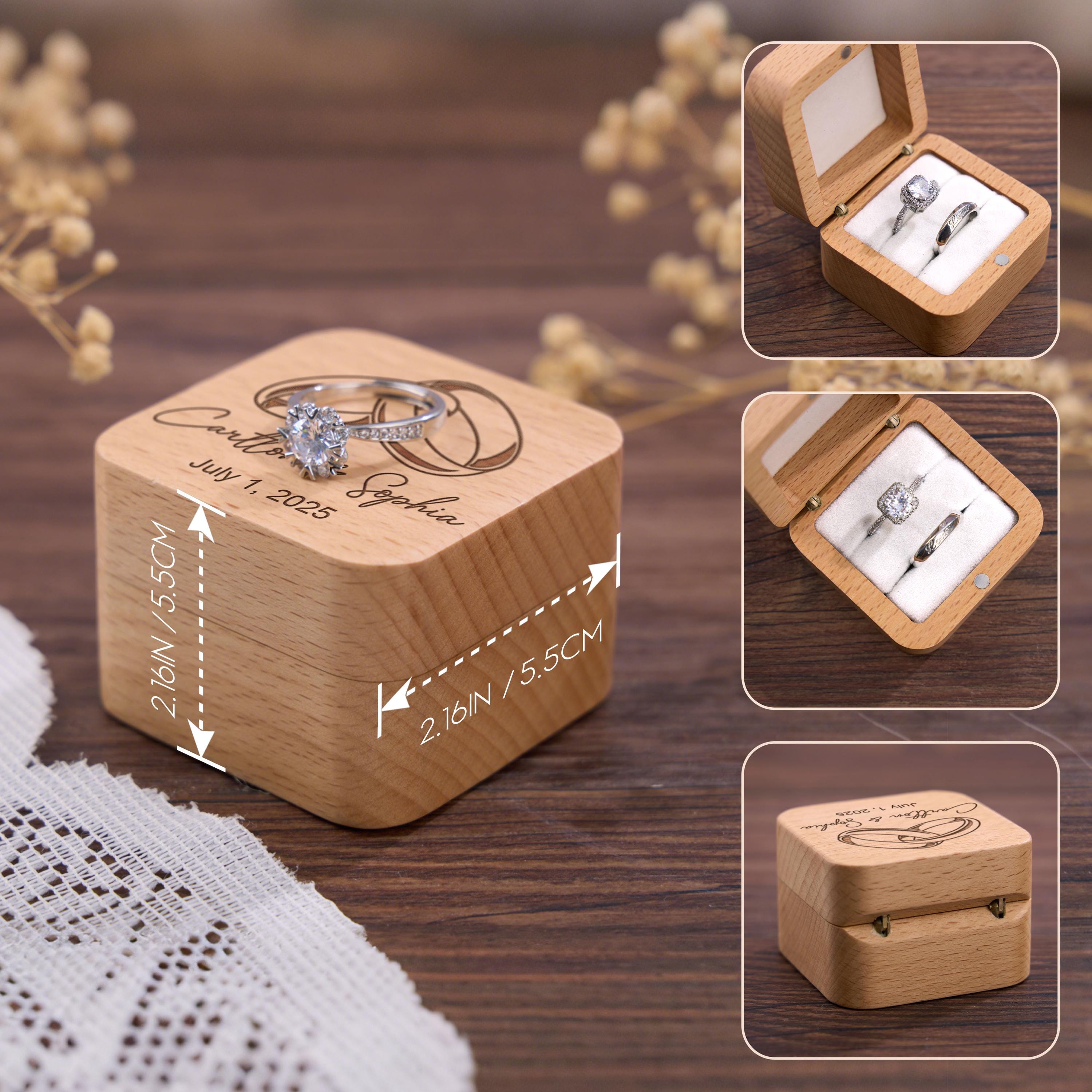 Custom Wooden Wedding Ceremony Round Ring Box, Clear Acrylic Cover ...