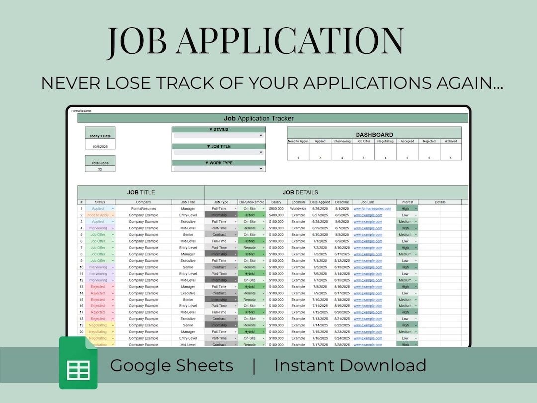 Job Application Tracker, Google Sheets Template (digital Download) - Etsy