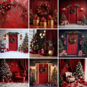 Red Christmas Tree Digital Backdrop for Family Portraits (JPEG) - Etsy