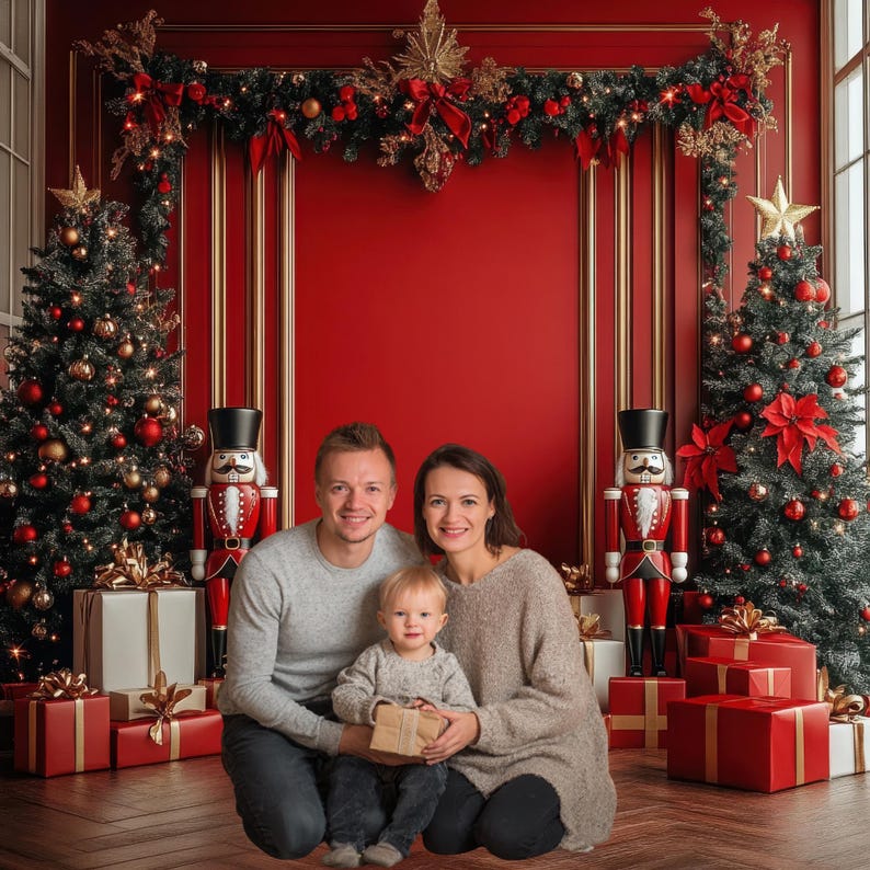 Red Christmas Tree Digital Backdrop for Family Portraits (JPEG) - Etsy