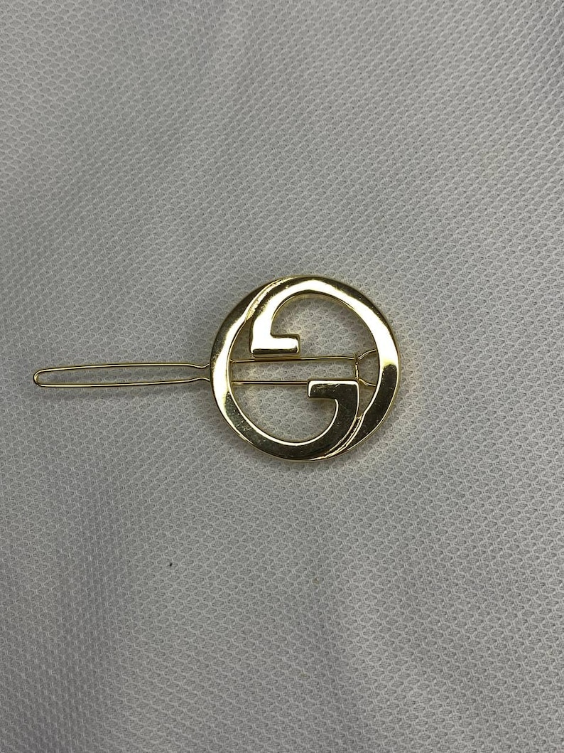 Vintage Gucci Hair Clip Gold Logo Barrette Minimalist Designer ...