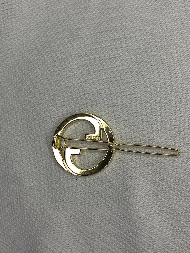 Vintage Gucci Hair Clip Gold Logo Barrette Minimalist Designer ...