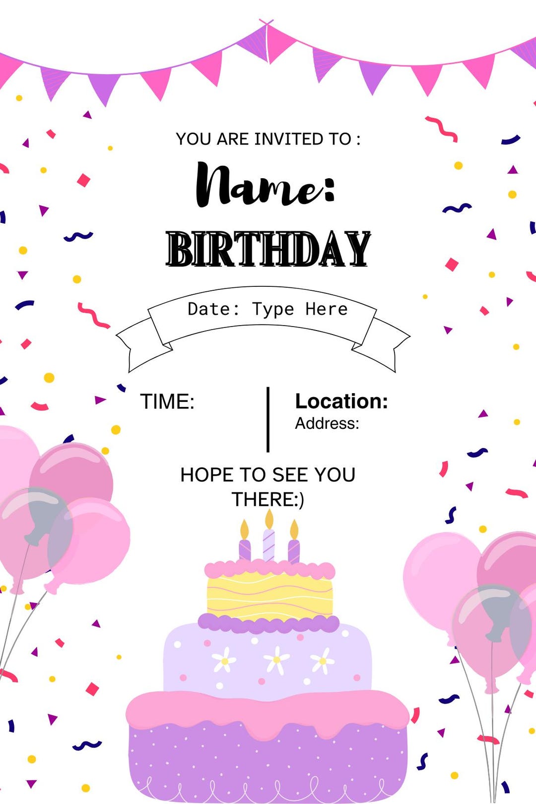 Birthday Party Invitation for Girl Template - Etsy