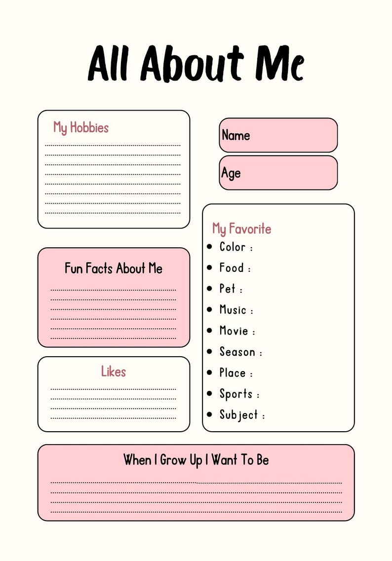 All About Me Worksheet – Printable PDF for Kids | Back to School ...