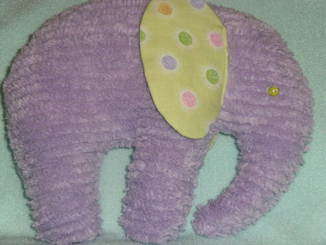 Stuffed Elephant, Lavender Chenille, Ears Are Lime Green With Multi ...
