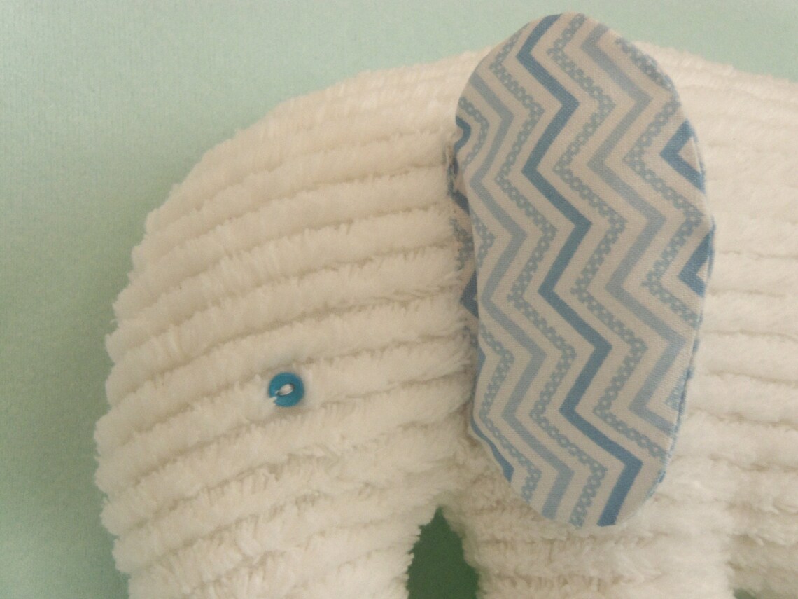 Stuffed Chenille Elephant White Ears Are White With Blue - Etsy
