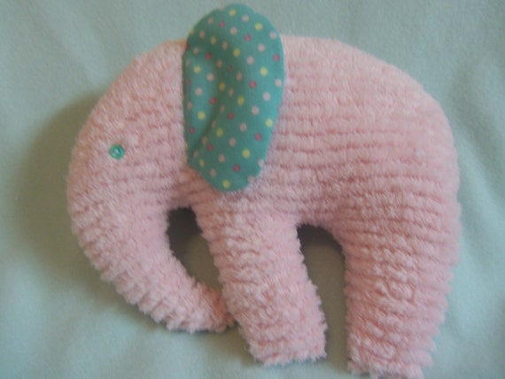 Stuffed Chenille Elephant Pink Ears Are Turquoise With Hot | Etsy