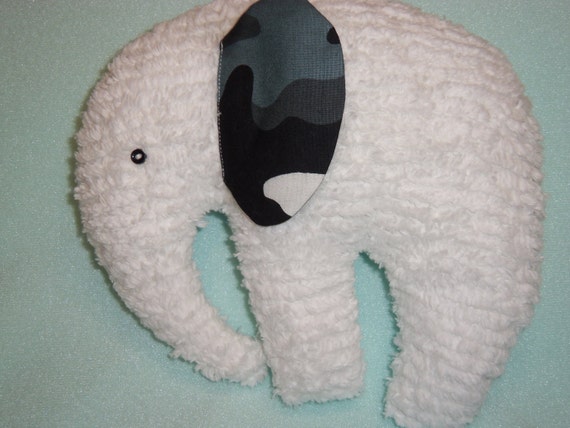 Stuffed Elephant Med Sage Green Cotton Chenille ears are Camo Print ...